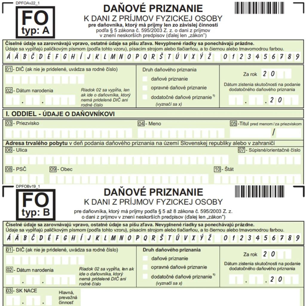 Sample forms | Daňové Priznanie Online sk